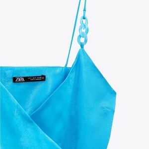 Zara | Dresses | Zara Turquoise Linked Satin Effect Mini Dress | Poshmark